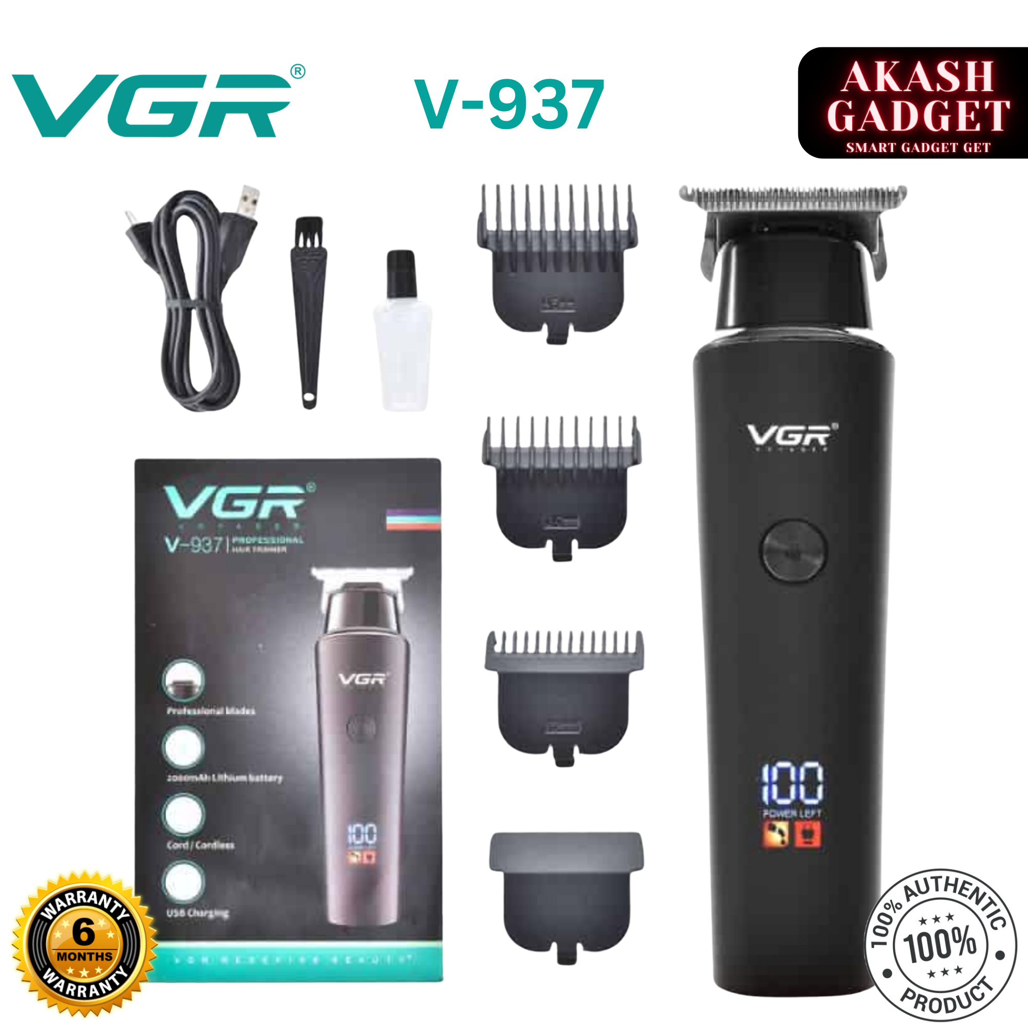 VGR V-937 Rechargeable Professional Hair and Beard Trimmer | Type-C ...
